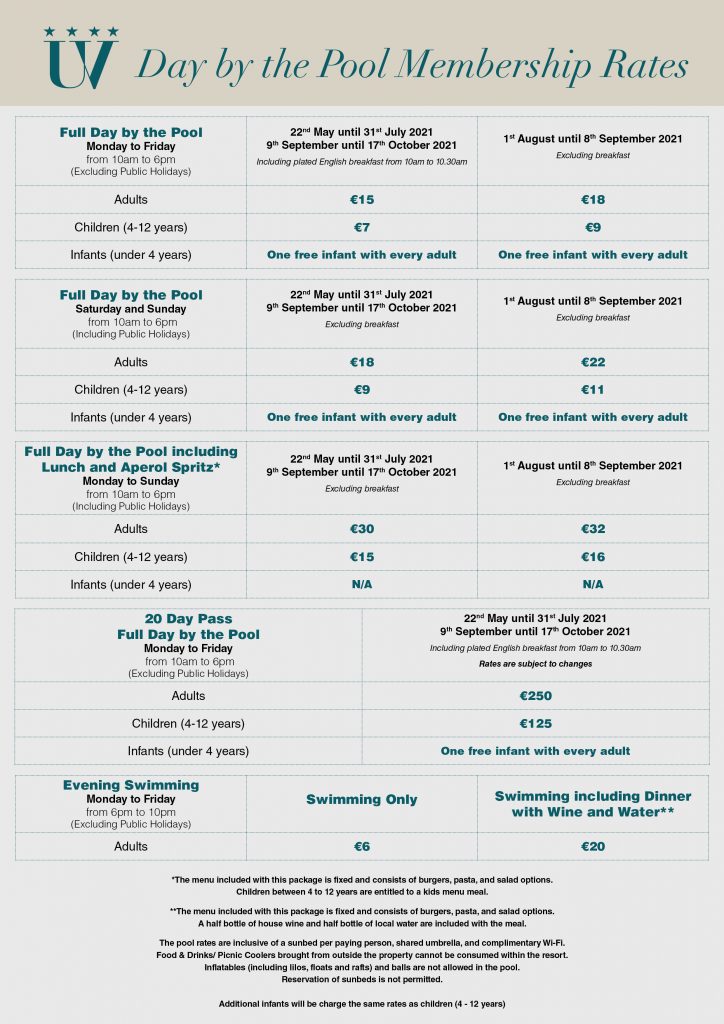 UV - Day by the Pool Rates 2021 - Urban Valley Resort